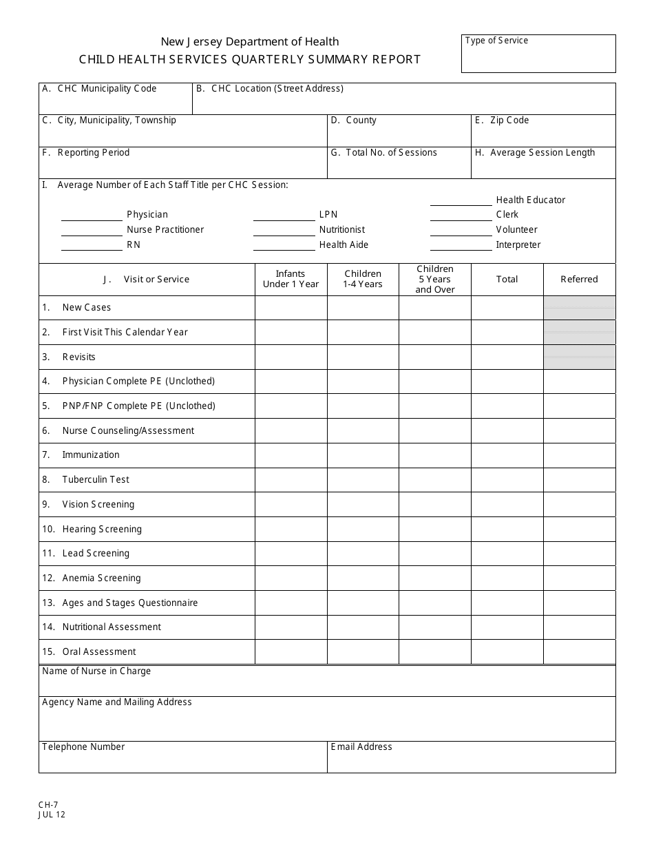 Form CH-7 - Fill Out, Sign Online and Download Printable PDF, New ...