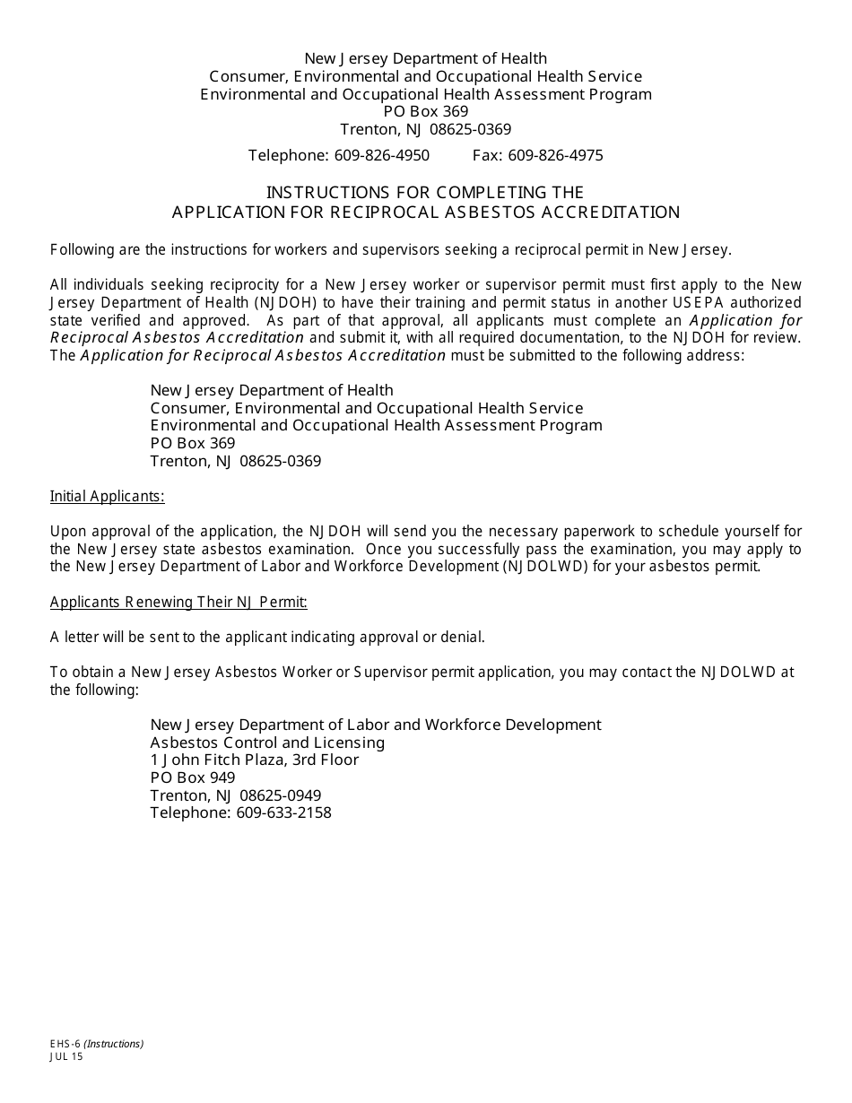 Form EHS-6 - Fill Out, Sign Online and Download Printable PDF, New ...