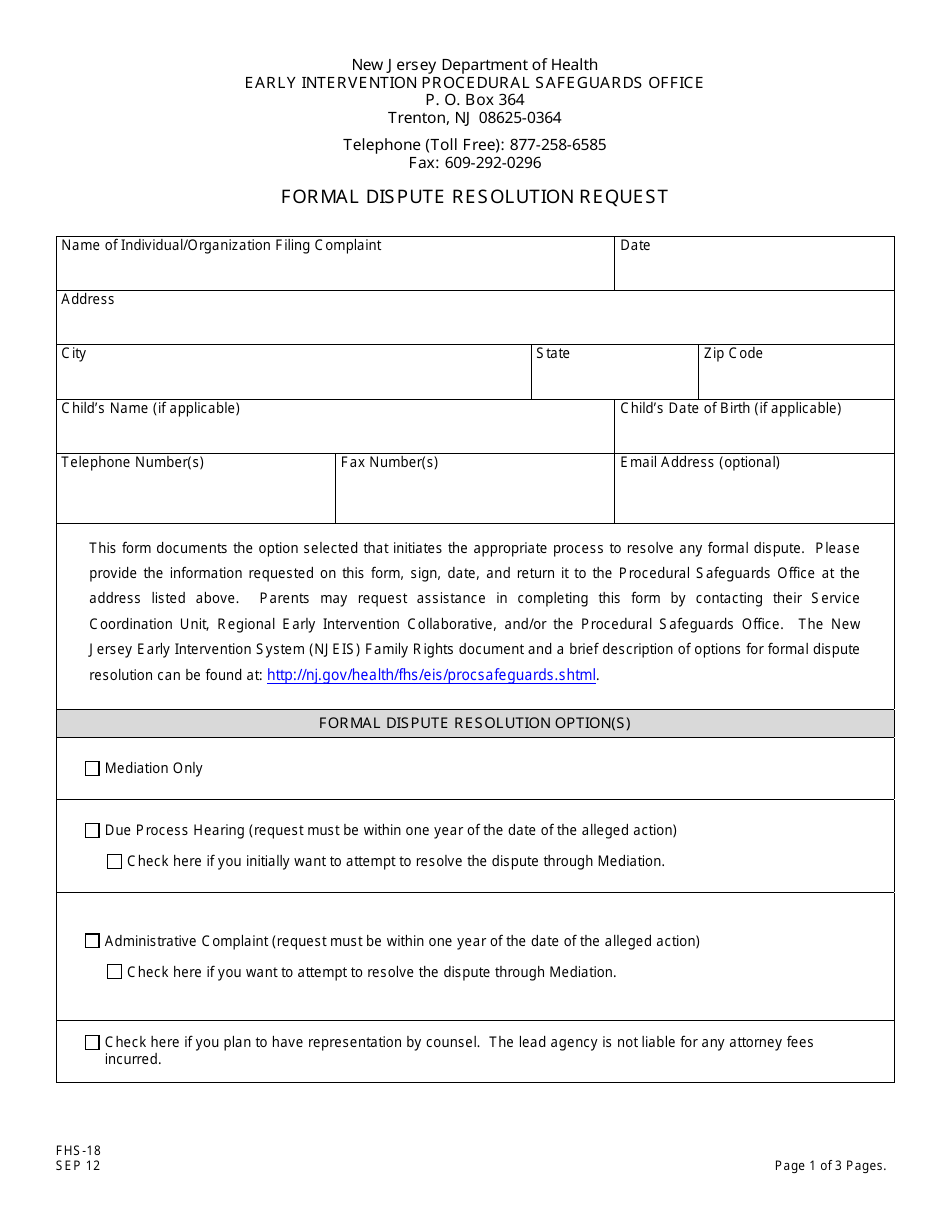 Form FHS-18 - Fill Out, Sign Online and Download Printable PDF, New ...