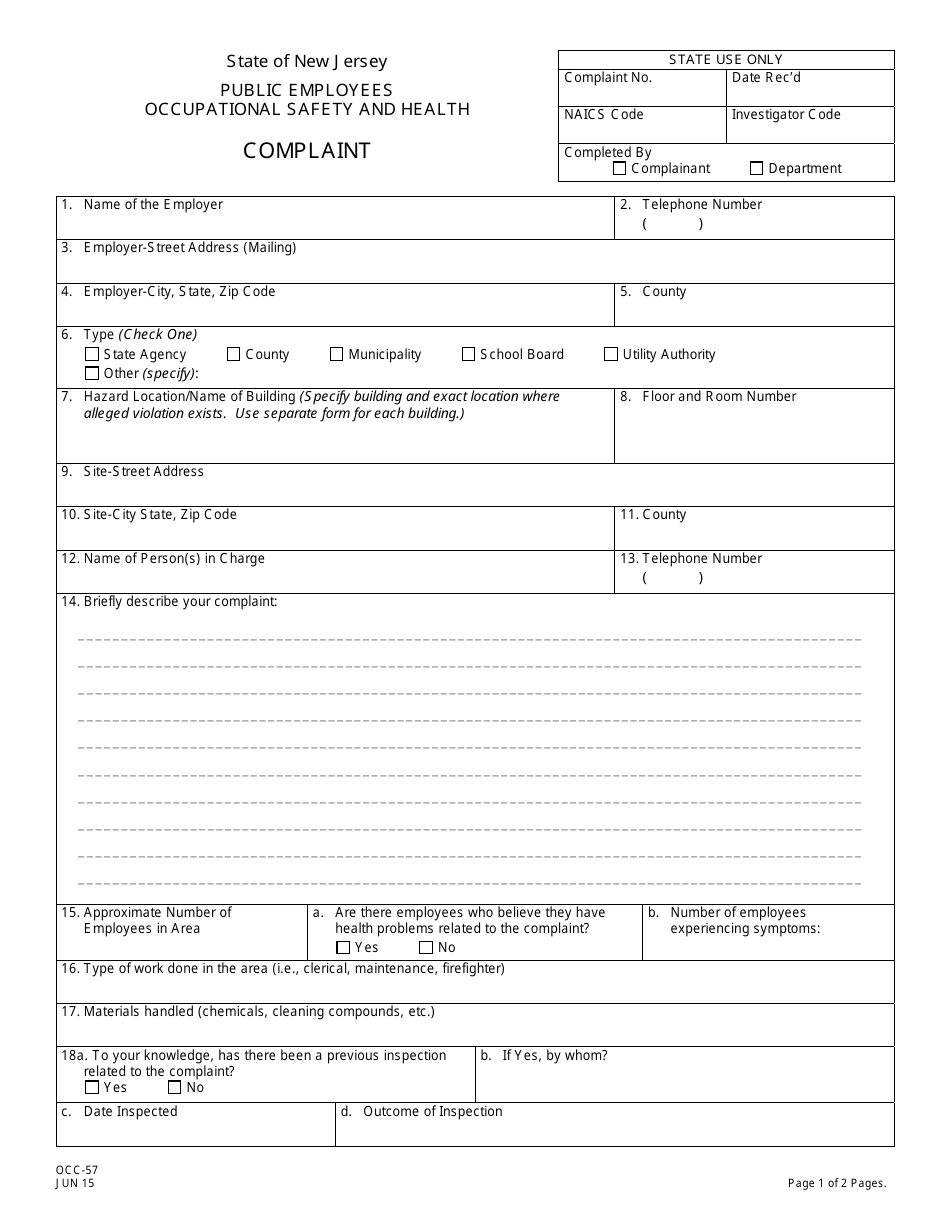 Form OCC-57 - Fill Out, Sign Online and Download Printable PDF, New ...