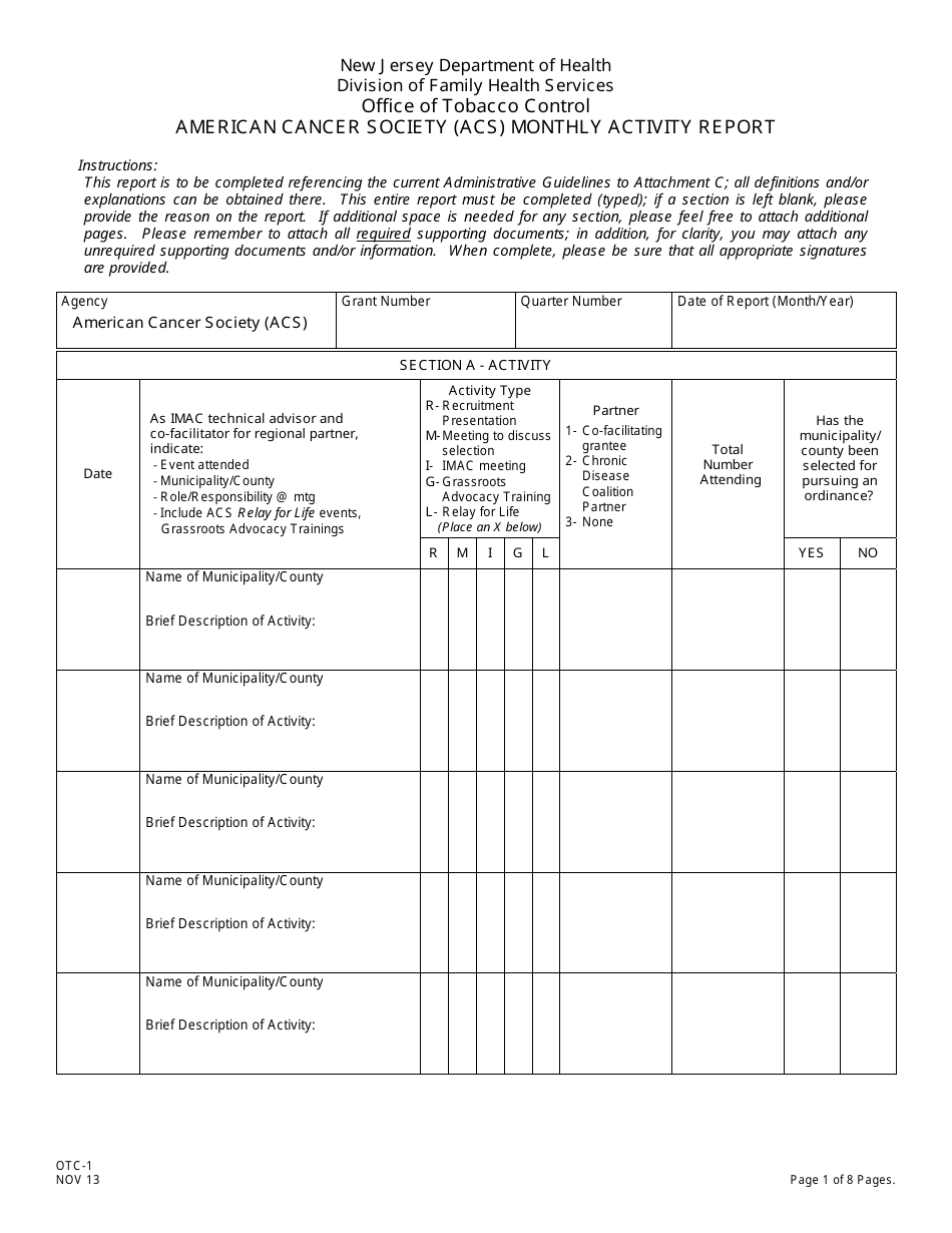 Form OTC 1 Download Printable PDF Or Fill Online American Cancer