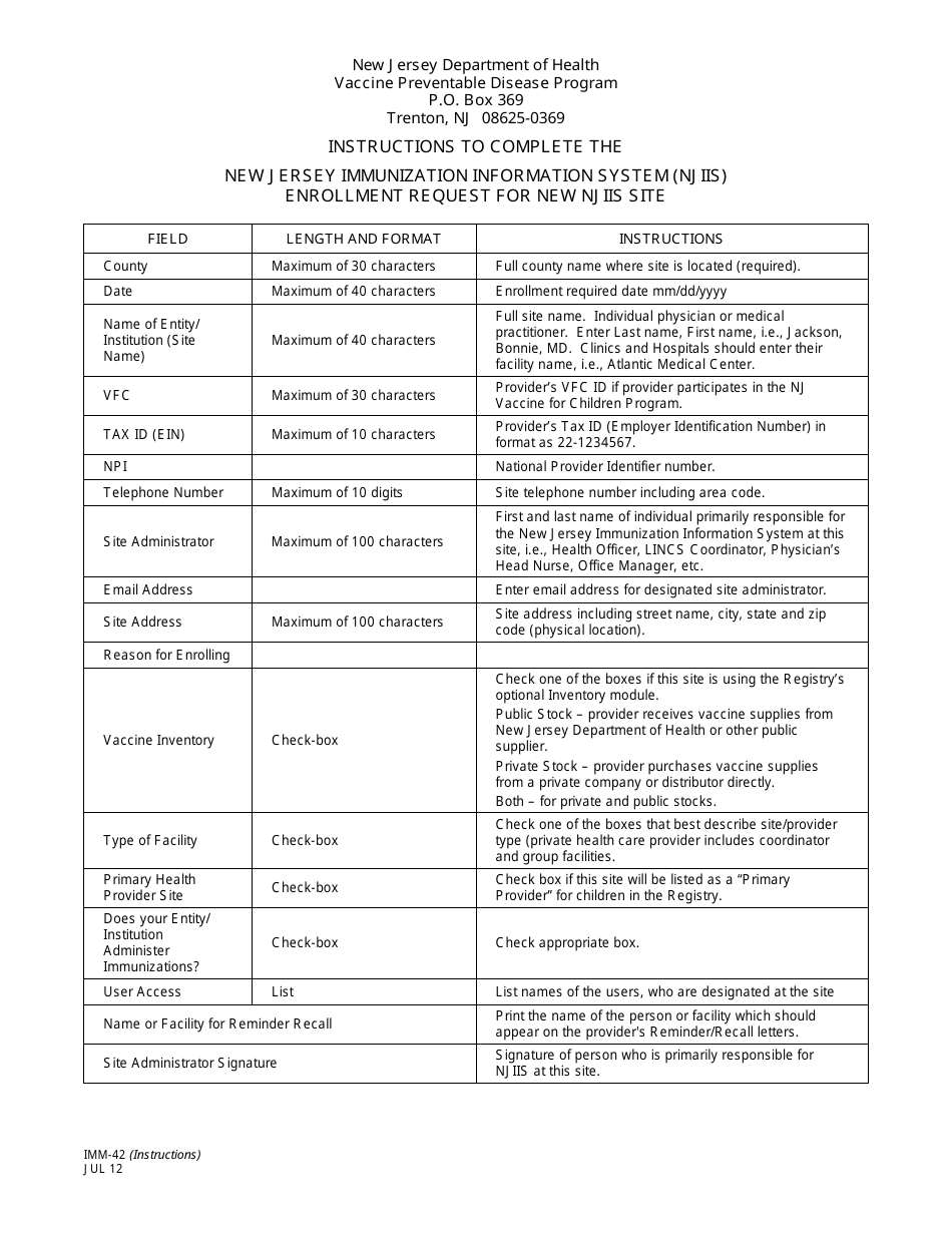 Download Instructions for Form IMM-42 Enrollment Request for New Njiis ...