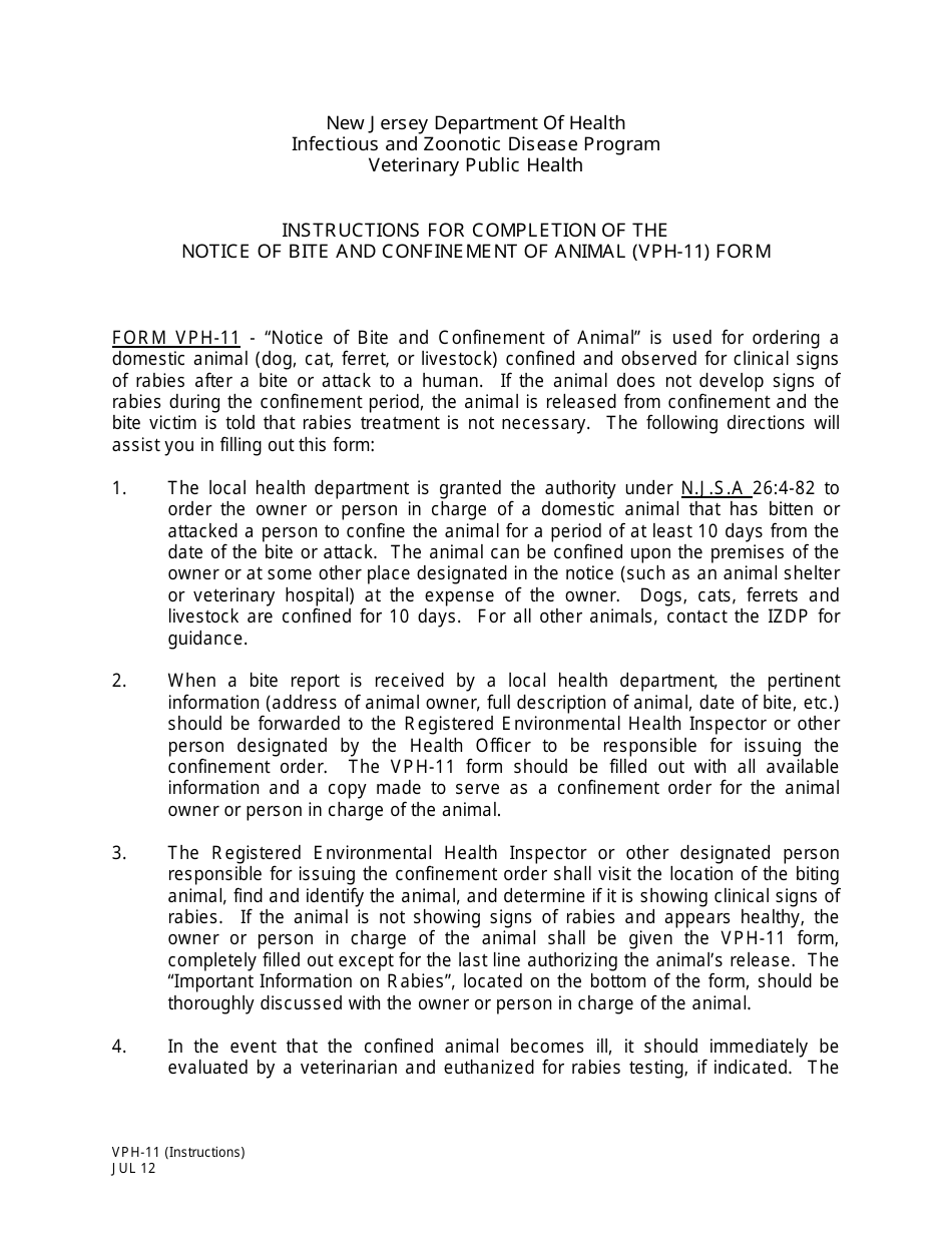 Download Instructions for Form VPH-11 Notice of Animal Bite and ...