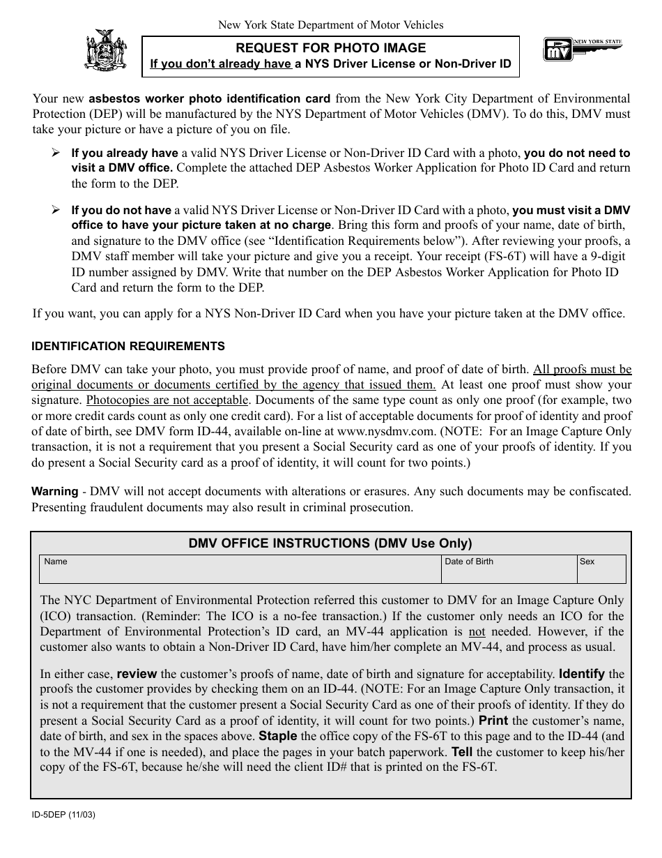 Form ID-5DEP - Fill Out, Sign Online and Download Printable PDF, New ...