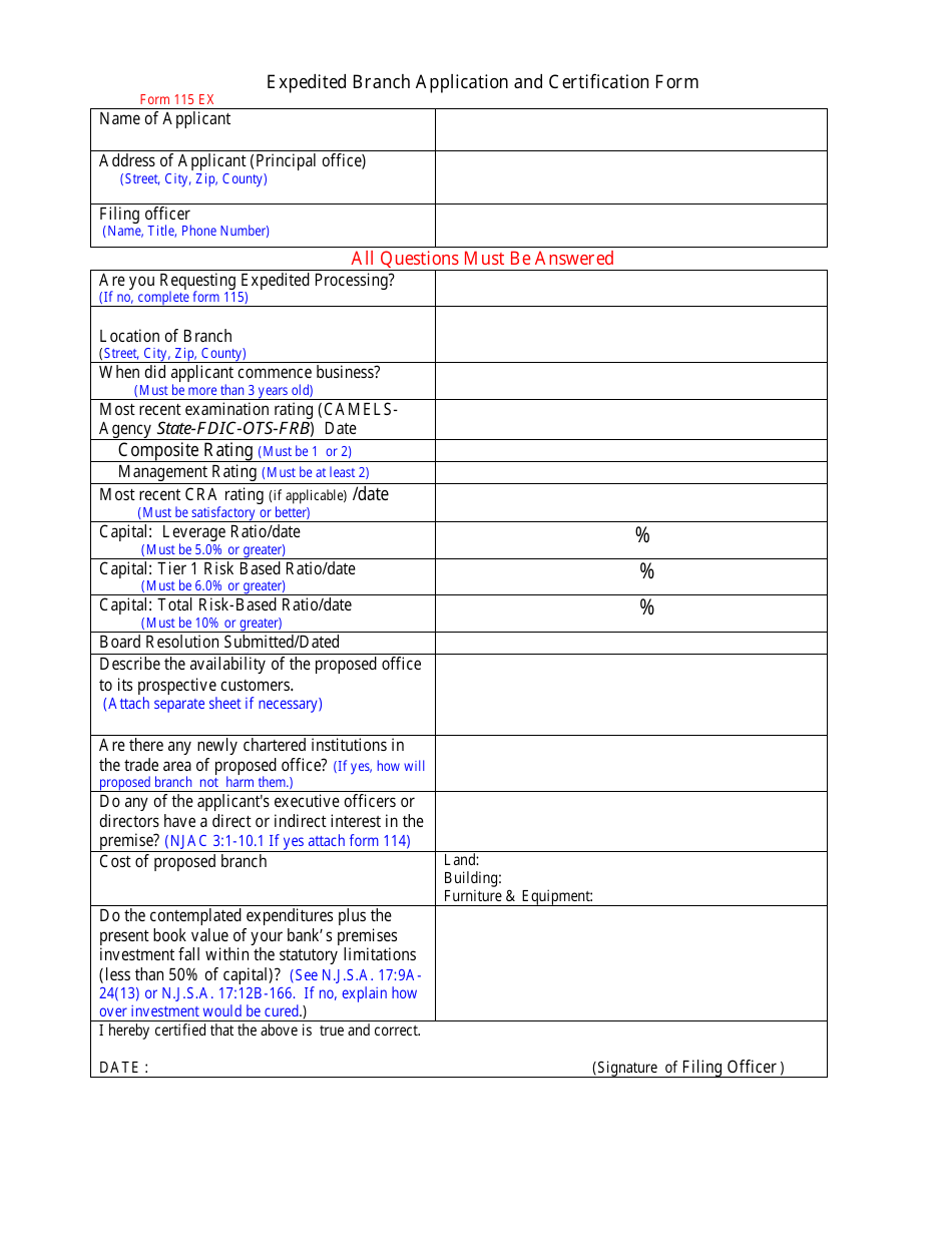 Form 115 EX - Fill Out, Sign Online and Download Printable PDF, New ...