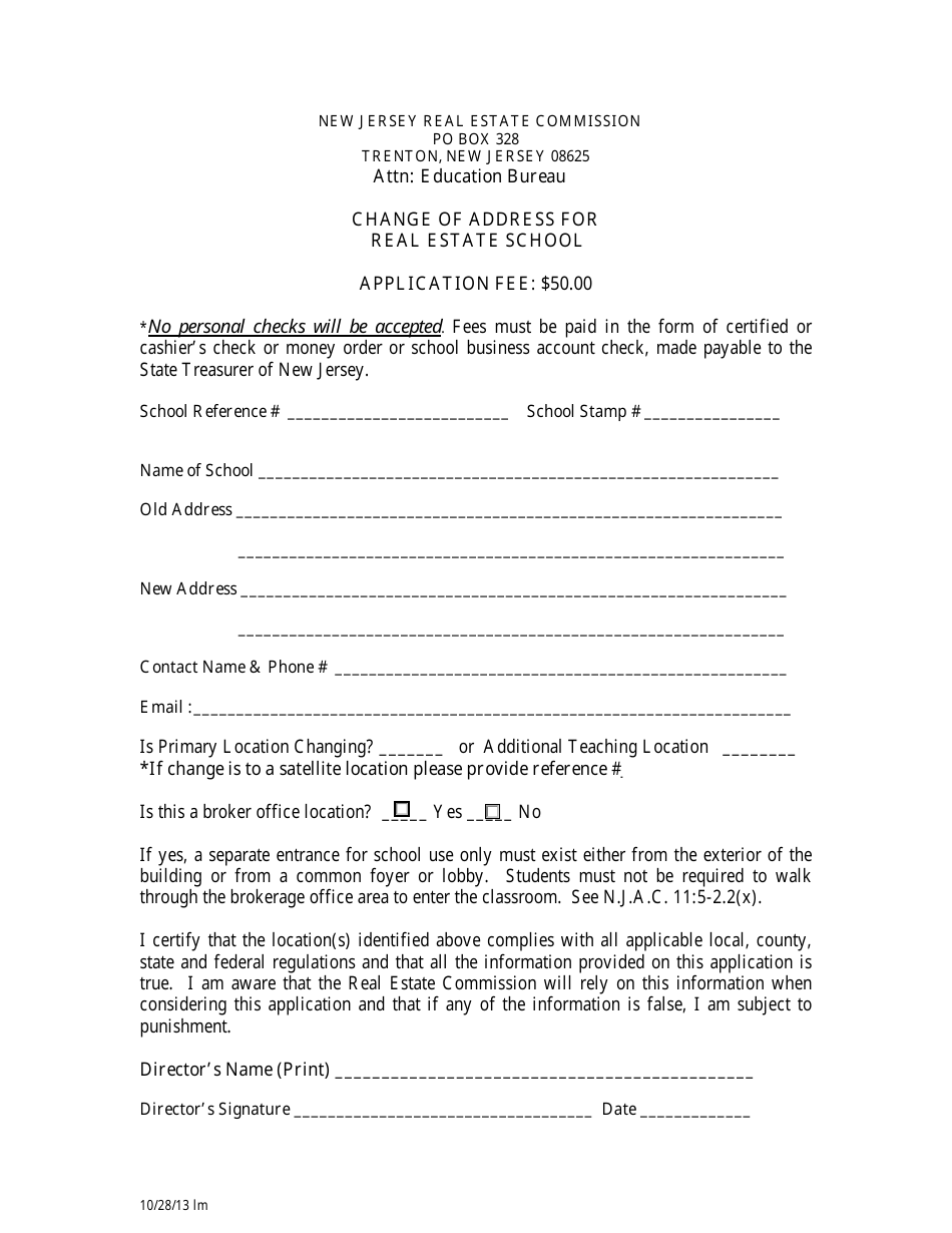New Jersey Change of Address for Real Estate School - Fill Out, Sign ...