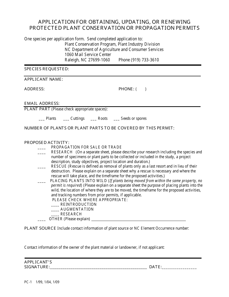 Form PC-1 - Fill Out, Sign Online and Download Printable PDF, North ...