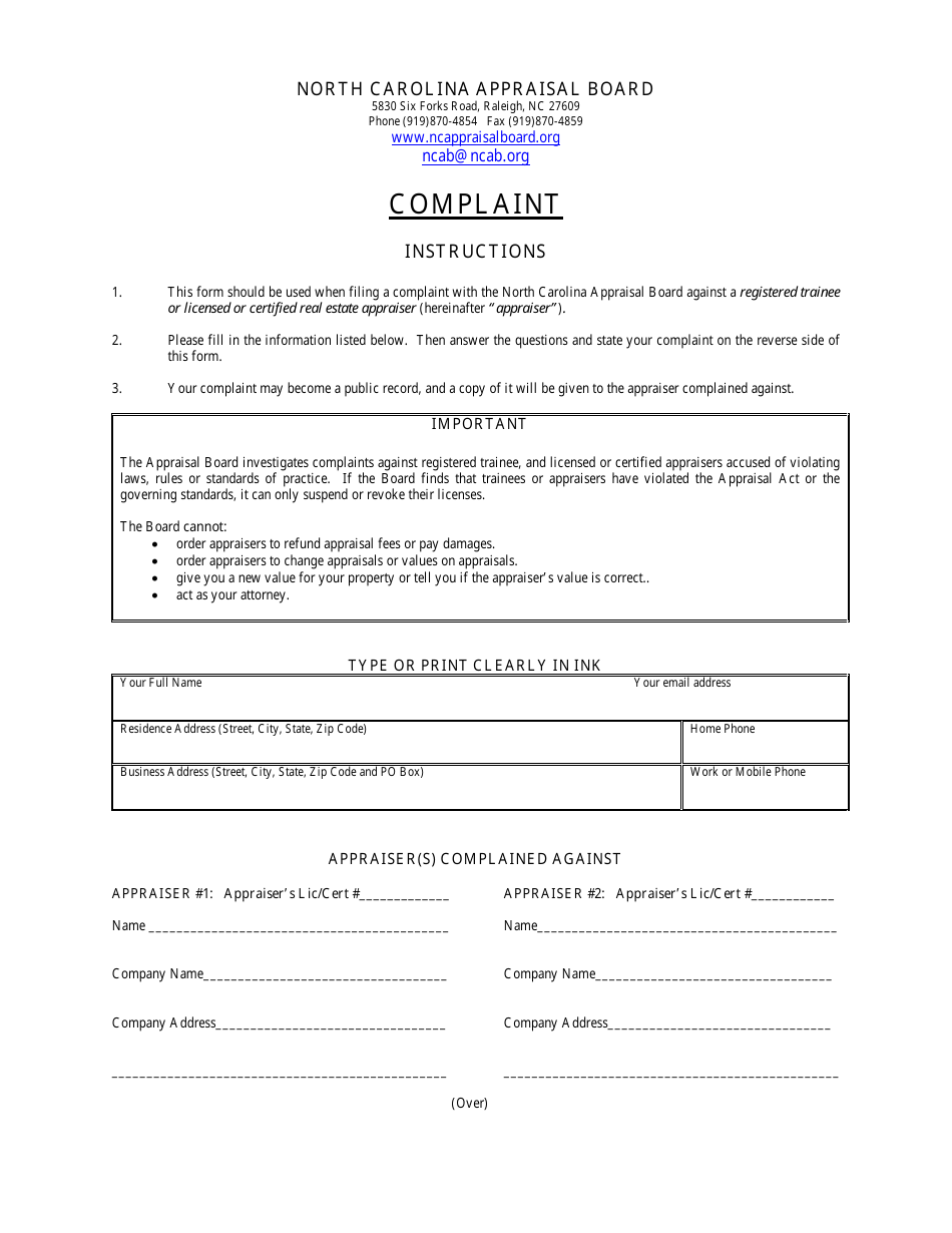 North Carolina Complaint - Fill Out, Sign Online and Download PDF ...