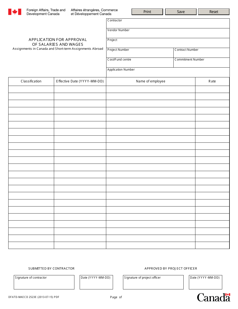 Form DFATD-MAECD2523E - Fill Out, Sign Online and Download Fillable PDF, Canada | Templateroller