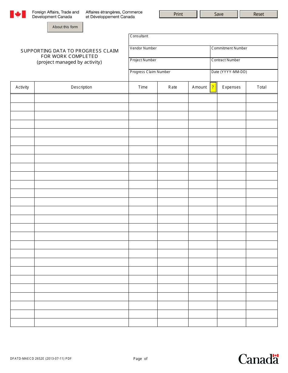Form DFATD-MAECD2652E - Fill Out, Sign Online and Download Fillable PDF, Canada | Templateroller