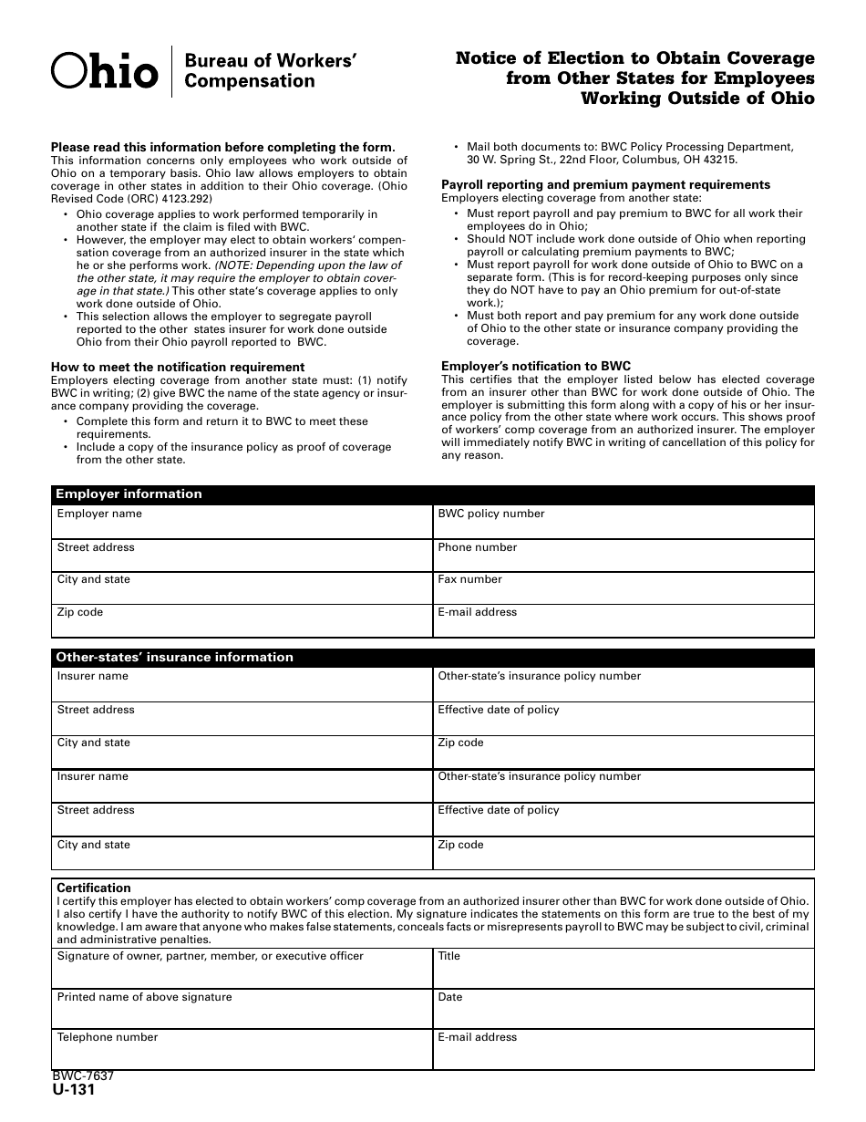 Form U-131 (BWC-7637) - Fill Out, Sign Online and Download Printable ...