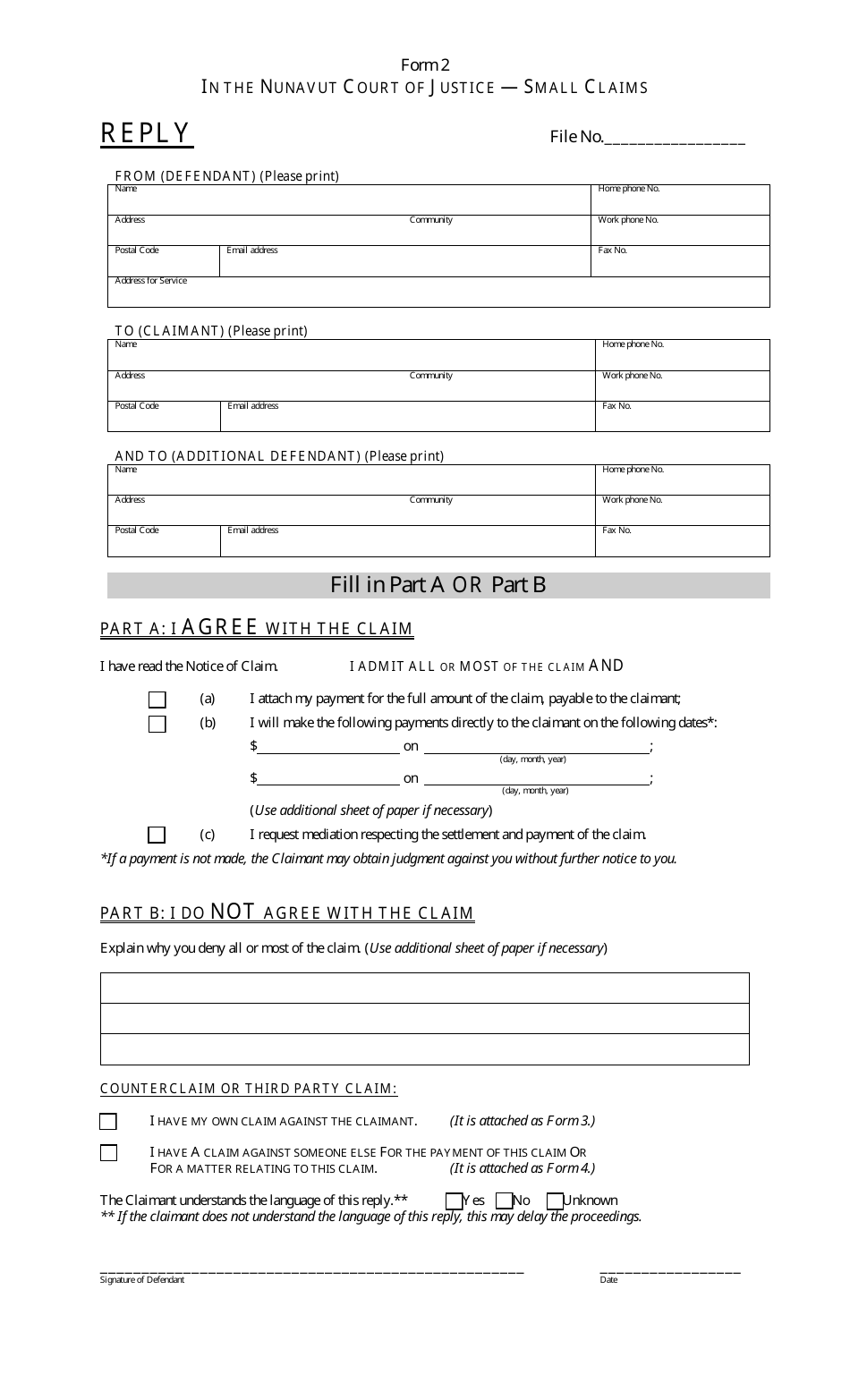 Form 2 - Fill Out, Sign Online and Download Fillable PDF, Nunavut ...