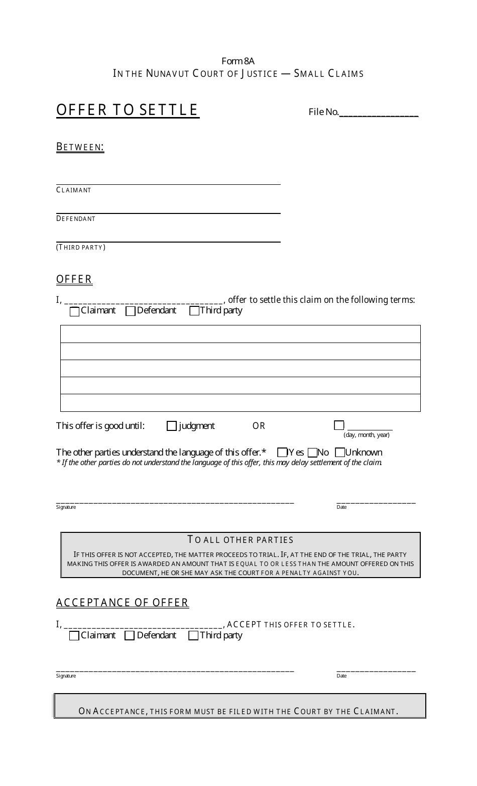 Form 8A - Fill Out, Sign Online and Download Fillable PDF, Nunavut ...