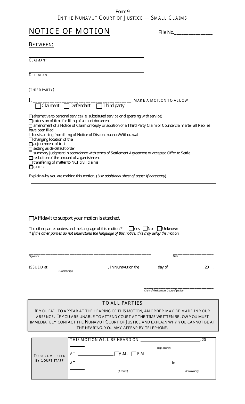 Form 9 - Fill Out, Sign Online and Download Fillable PDF, Nunavut ...