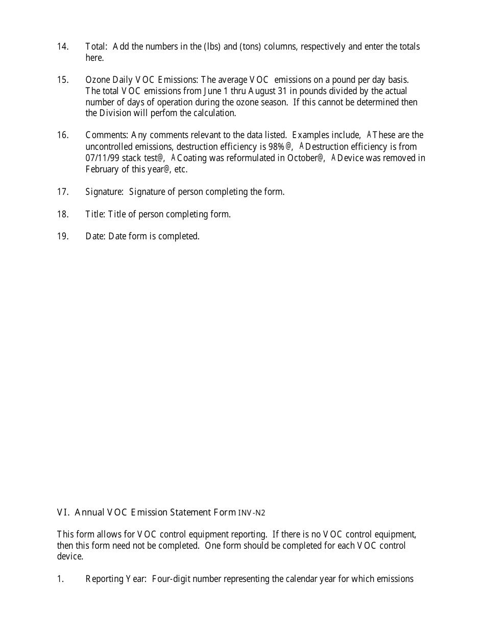 Download Instructions for Form INV-N2, INV-V1, INV-N1 Annual Nox/VOC/So2 Emission Statement Form ...