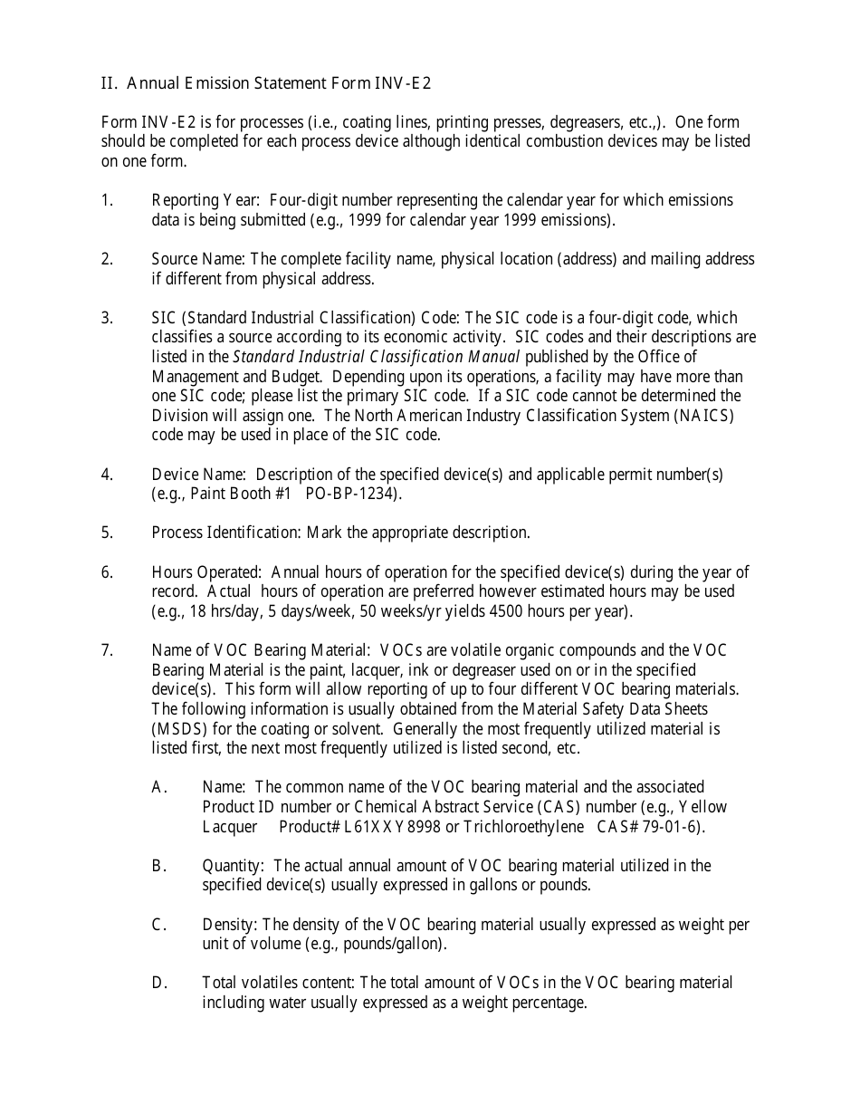 Download Instructions for Form INV-E2 Annual Emissions Statement Form ...