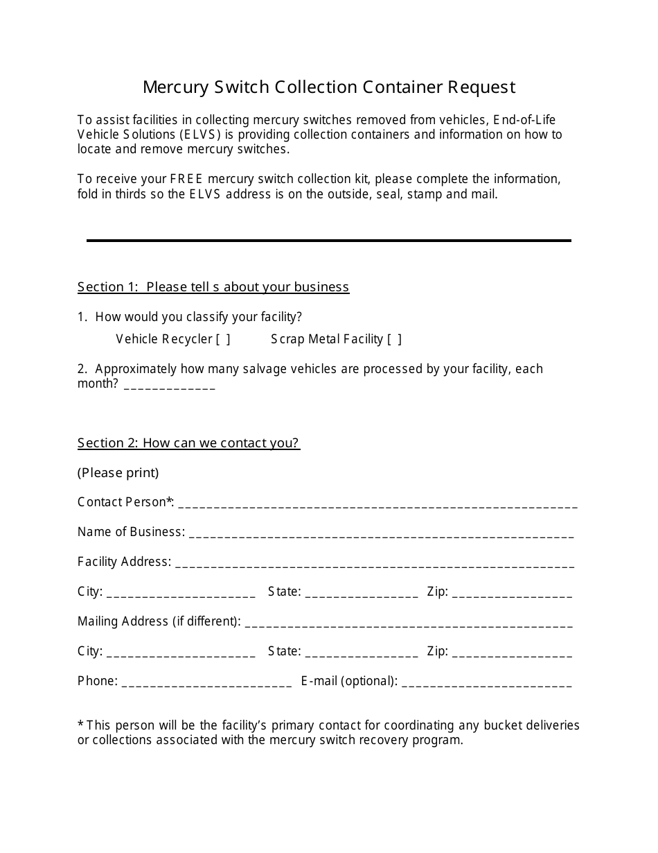 New Hampshire Mercury Switch Collection Container Request - Fill Out ...