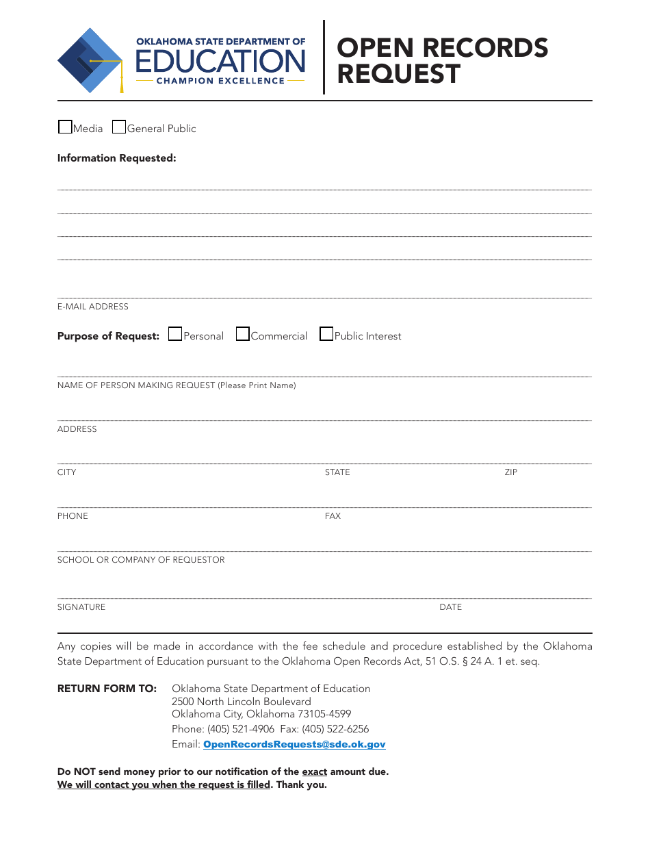 Oklahoma Open Records Request - Fill Out, Sign Online and Download PDF ...
