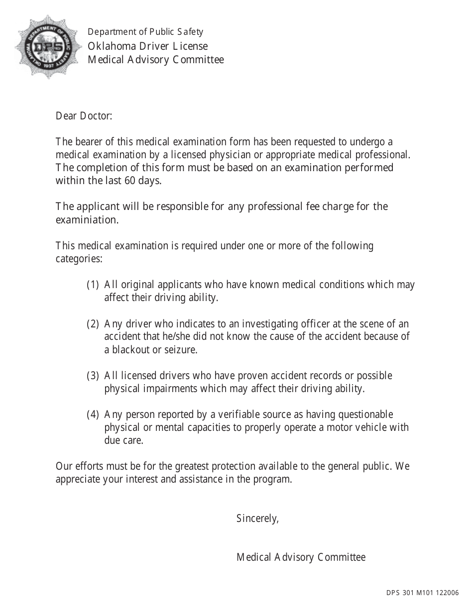 Form DPS301 M101 - Fill Out, Sign Online and Download Printable PDF ...