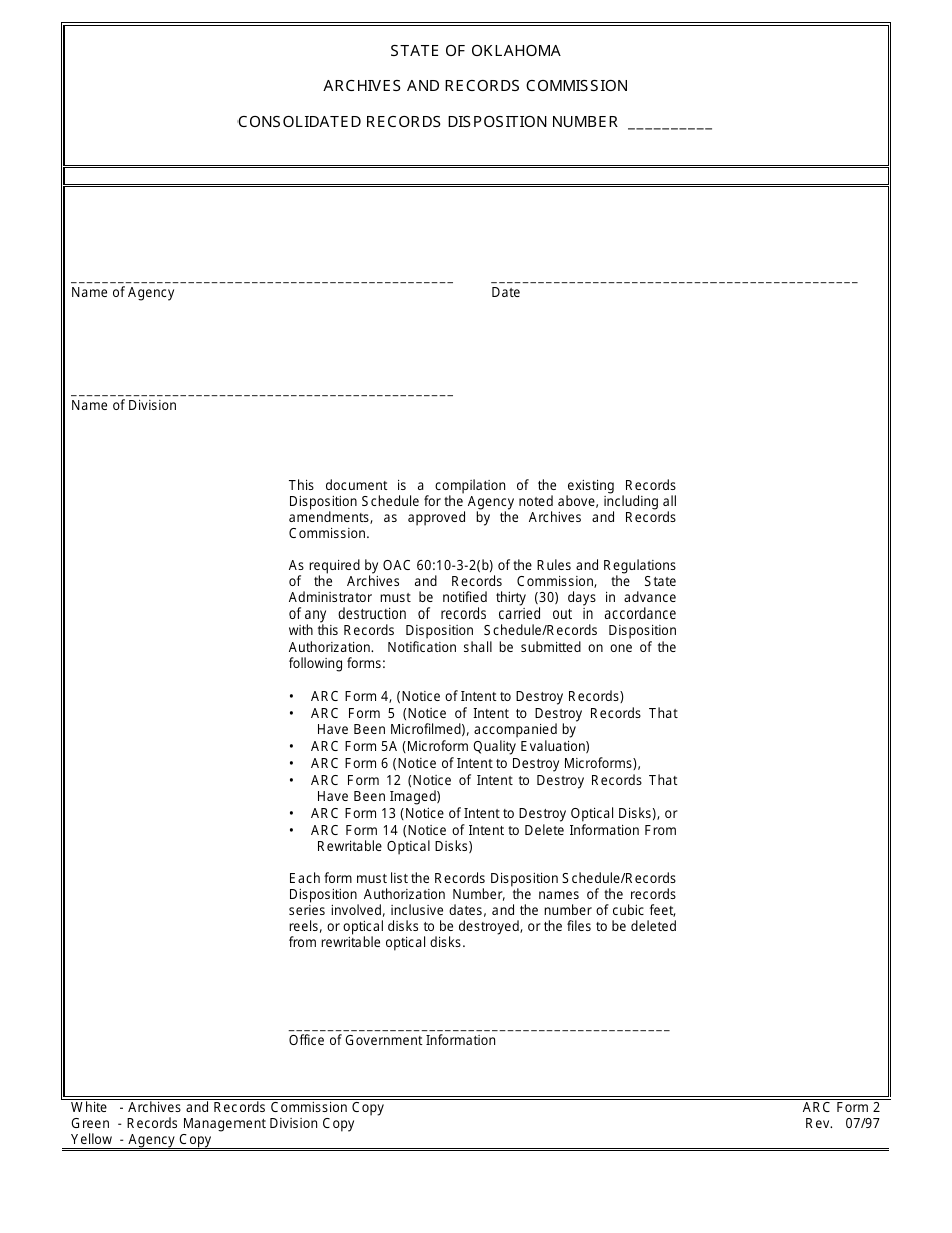 ARC Form 2 - Fill Out, Sign Online and Download Printable PDF, Oklahoma ...
