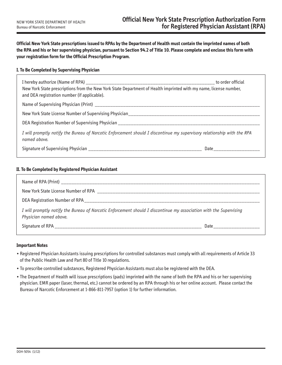 Form DOH-5054 - Fill Out, Sign Online and Download Printable PDF, New ...