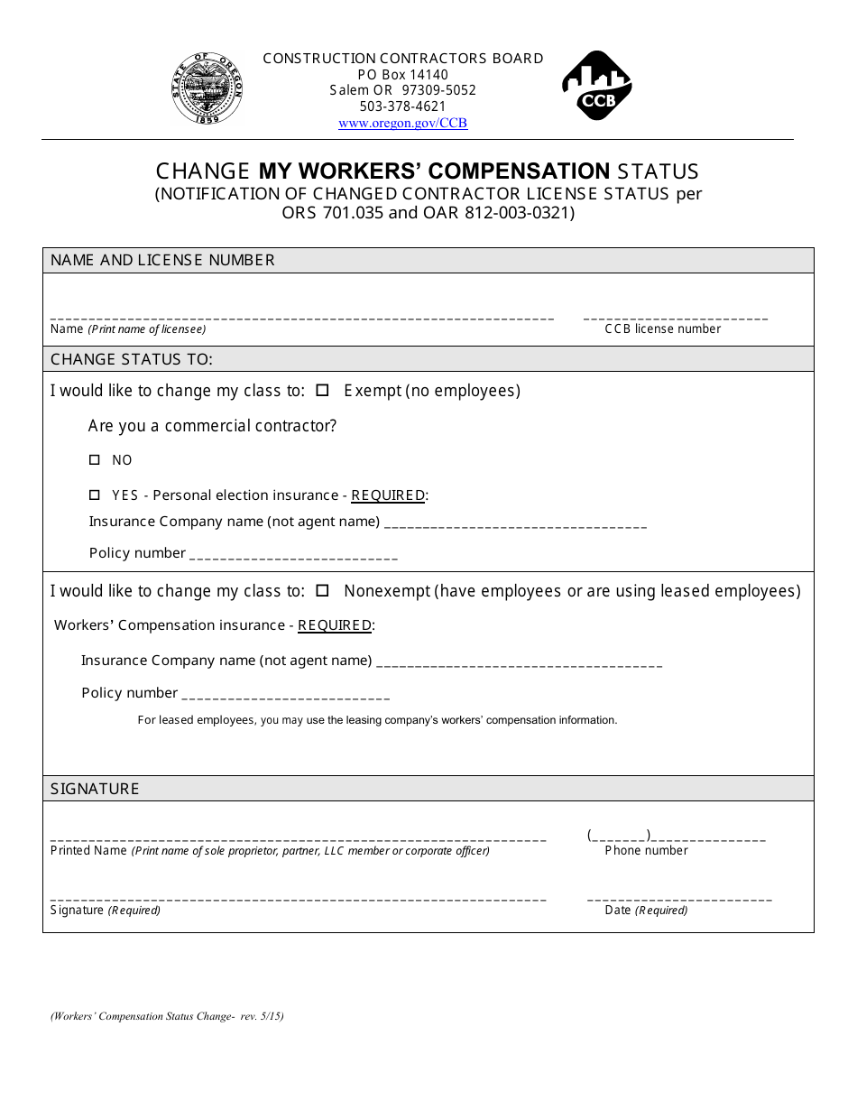 Oregon Change My Workers' Compensation Status - Fill Out, Sign Online ...