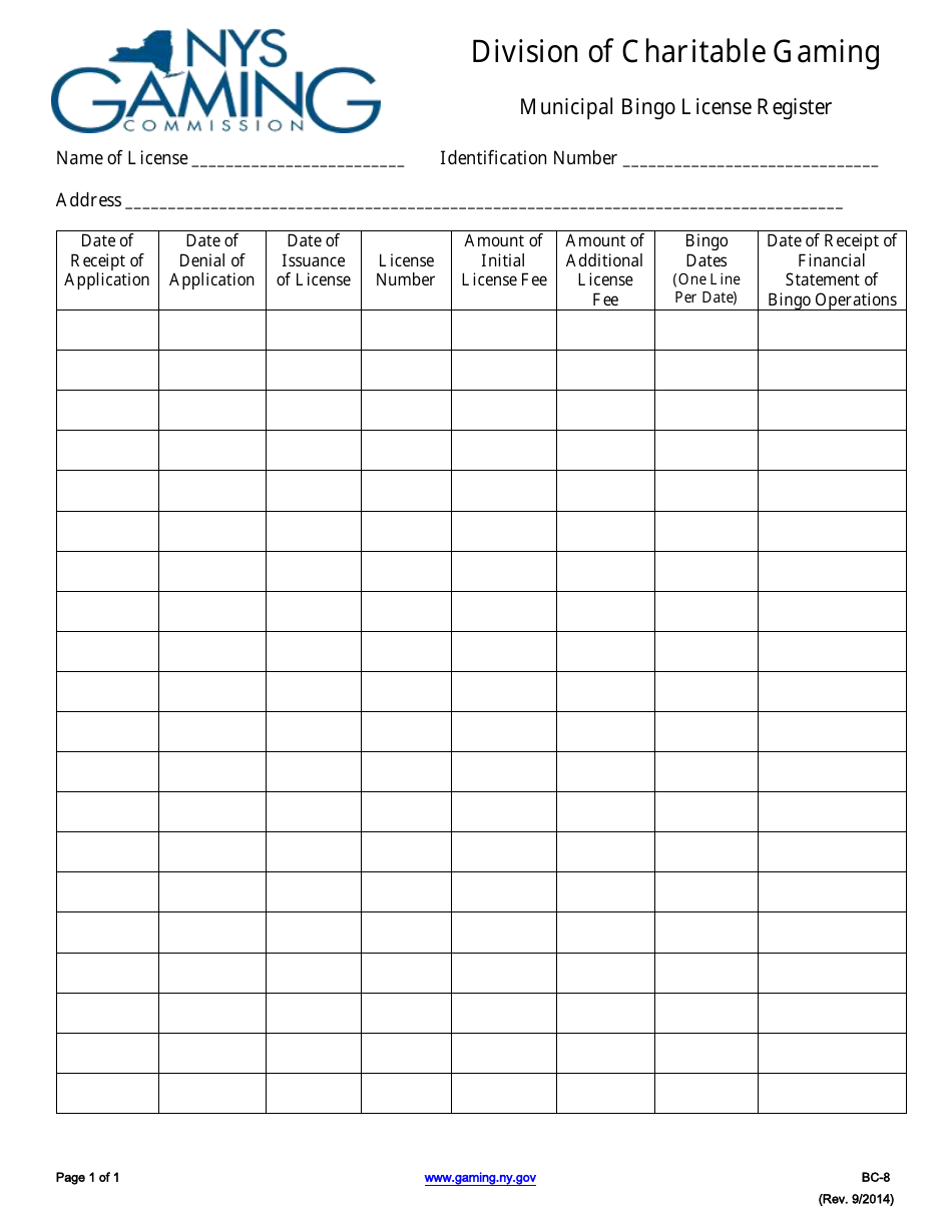 Form BC-8 Download Printable PDF or Fill Online Municipal Bingo License ...