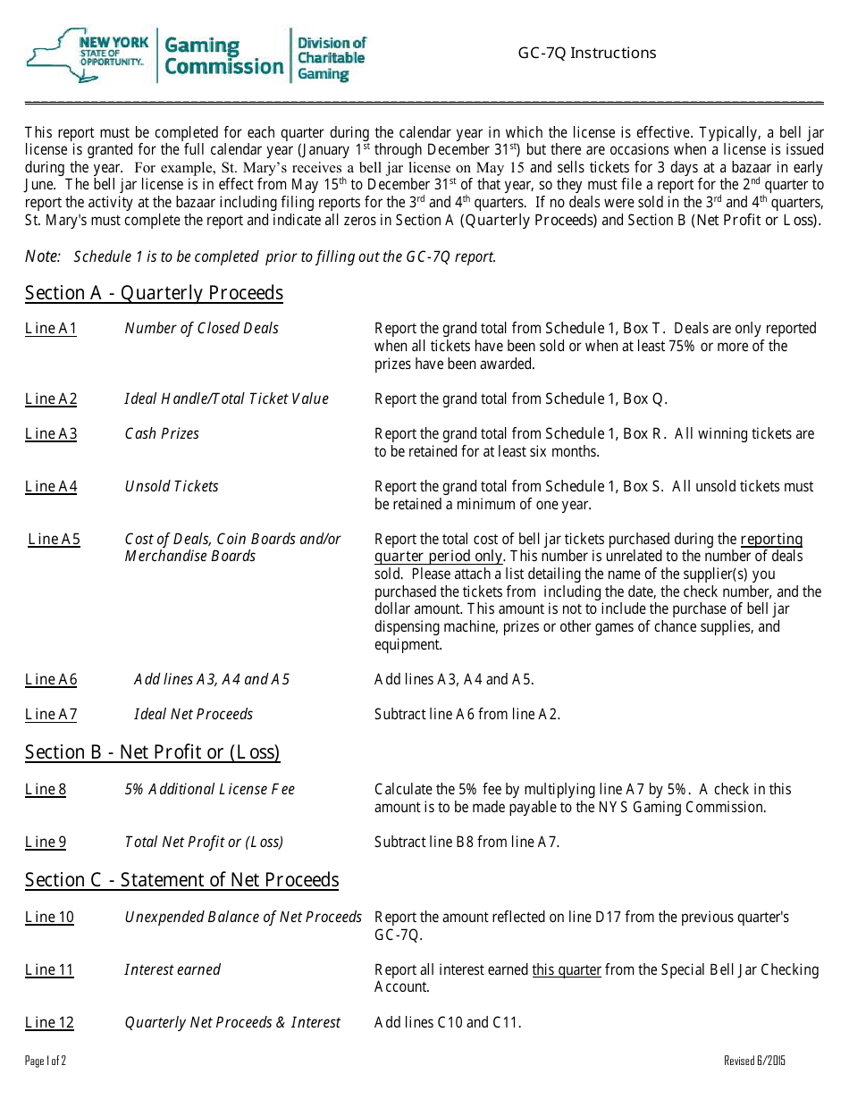 Download Instructions for Form GC-7Q Quarterly Statement of Bell Jar ...