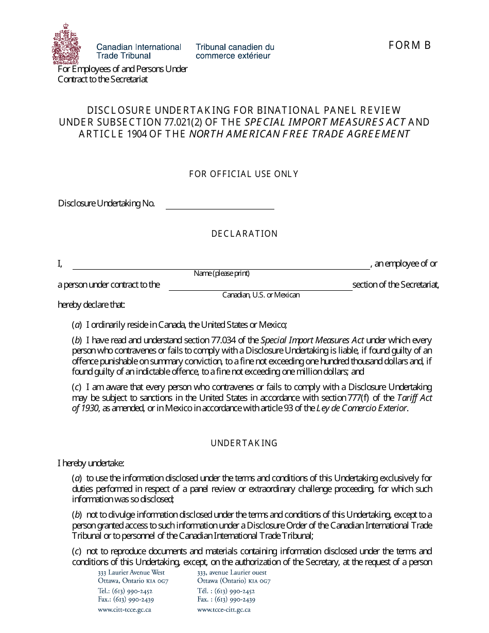 Form B - Fill Out, Sign Online and Download Printable PDF, Canada ...