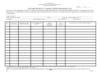 New York City Cm Subcontract Change Order/Overrun Log Download ...