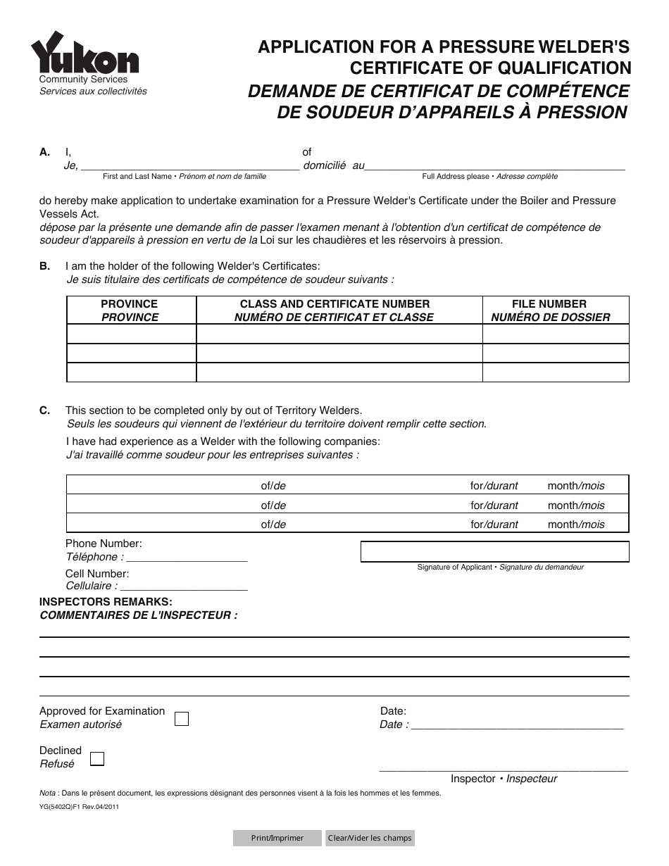 Form YG5402 - Fill Out, Sign Online and Download Fillable PDF, Yukon ...