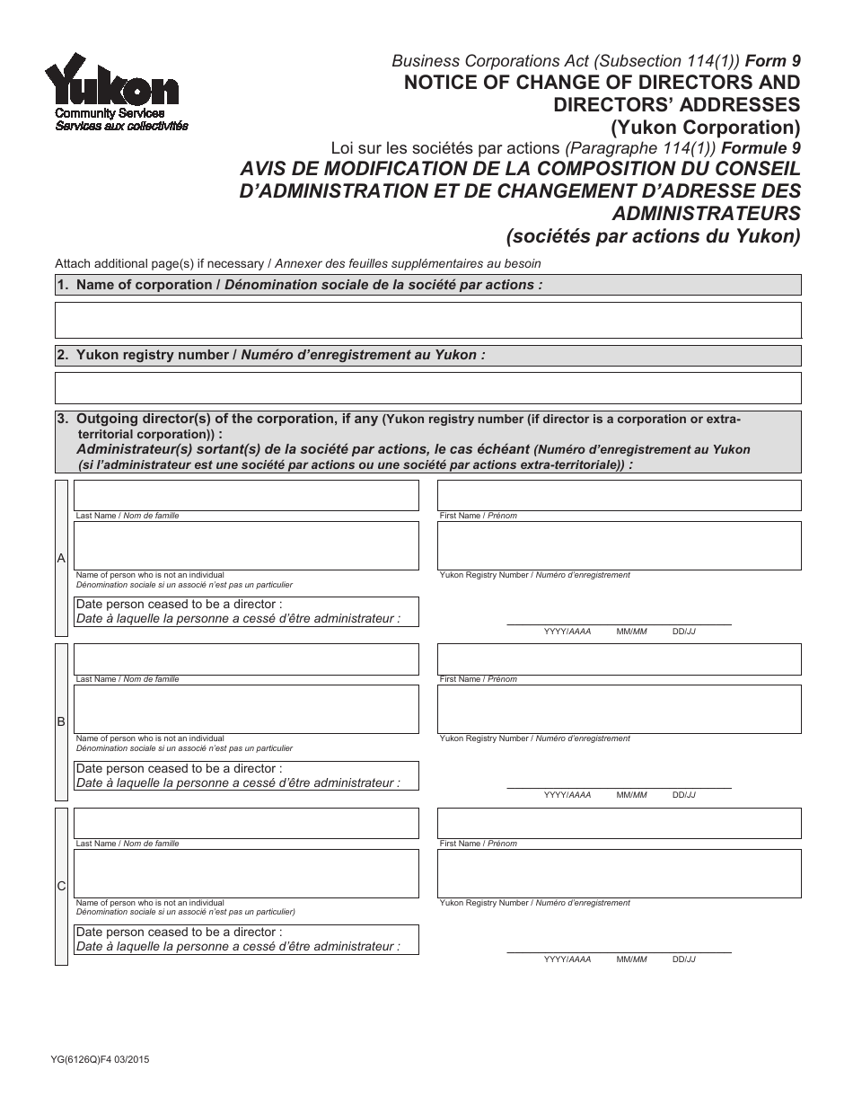 Form YG6126 - Fill Out, Sign Online and Download Fillable PDF, Yukon ...