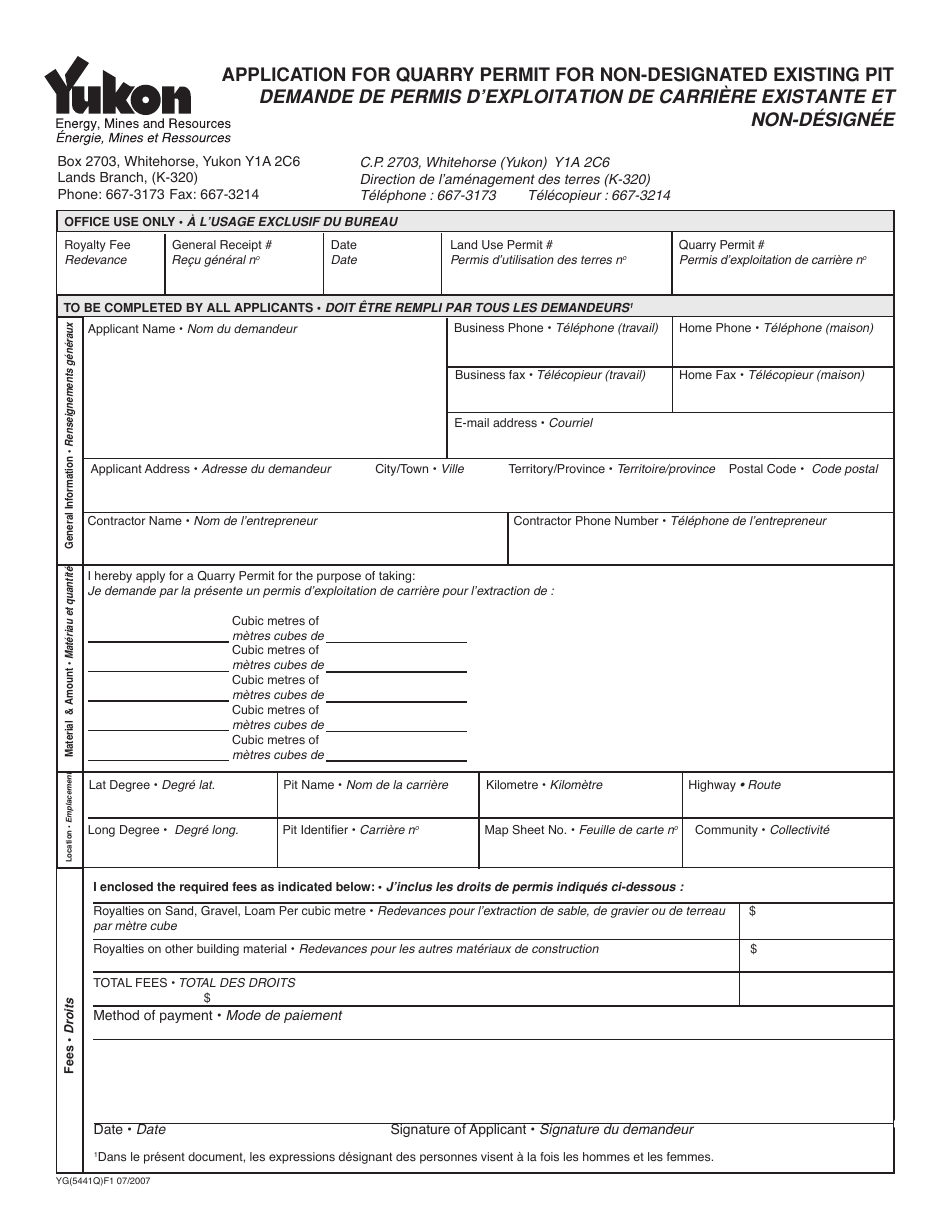 Form YG5441 - Fill Out, Sign Online and Download Printable PDF, Yukon ...