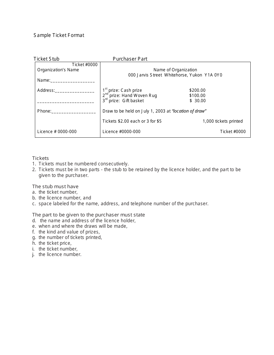 Yukon Canada Raffle Ticket Format Sample Fill Out Sign Online 