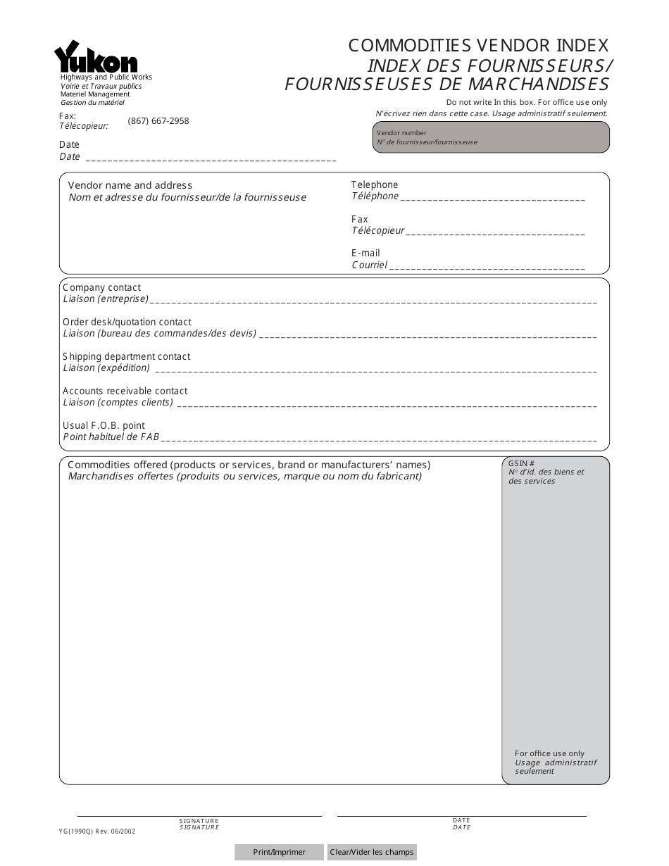 Form YG1990 - Fill Out, Sign Online and Download Fillable PDF, Yukon ...