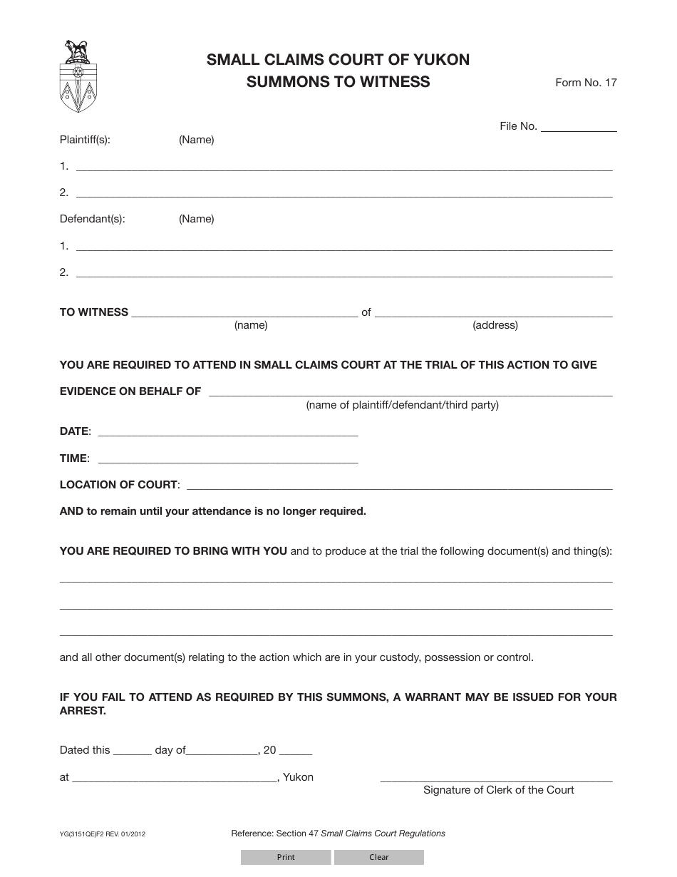 Form 17 (YG3151) - Fill Out, Sign Online and Download Fillable PDF ...