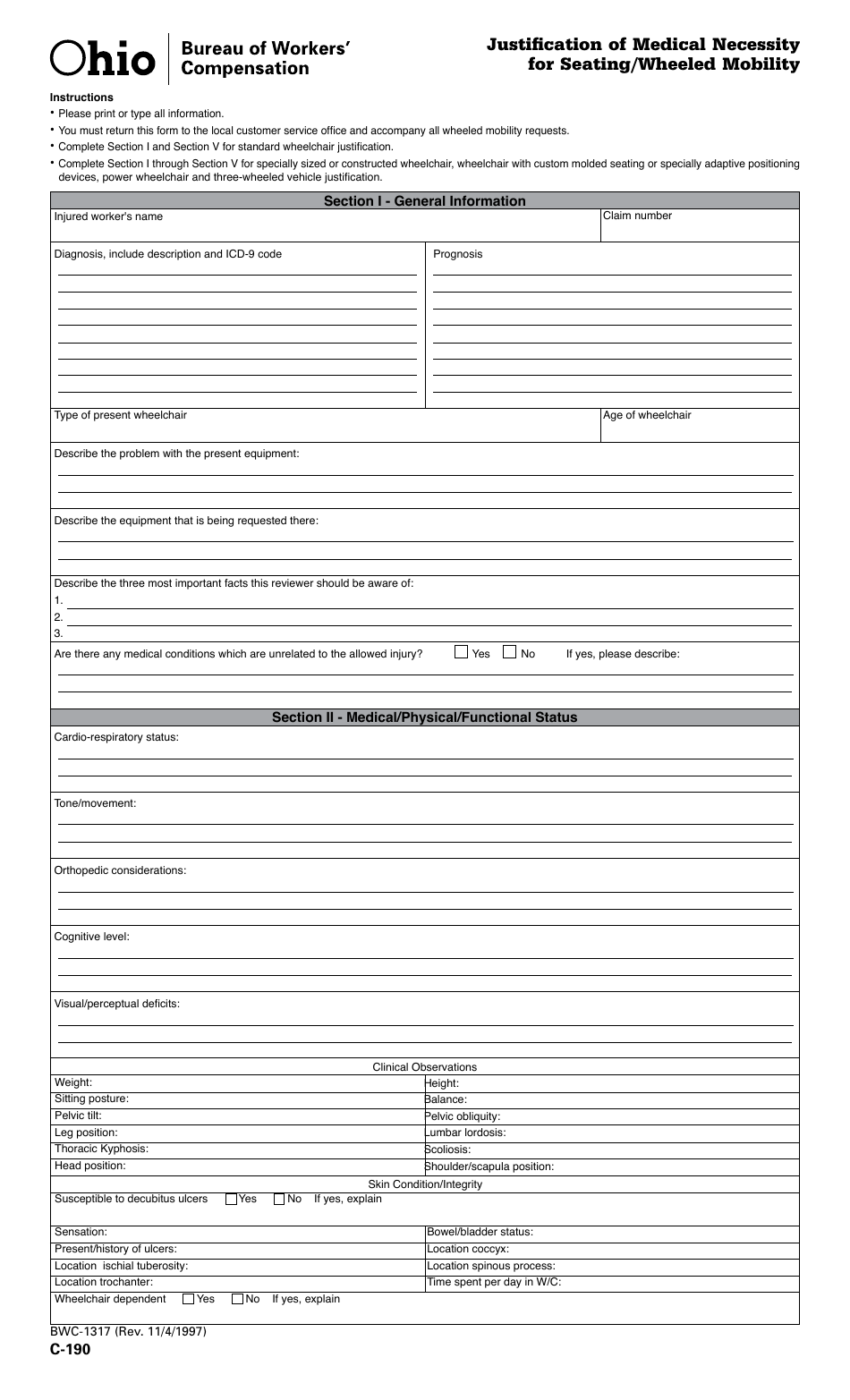 Form C-190 (BWC-1317) - Fill Out, Sign Online and Download Printable ...