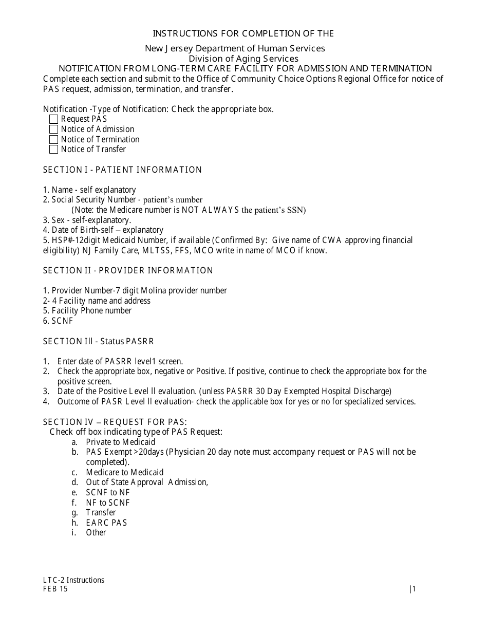 Download Instructions for Form LTC-2 Notification From Long-Term Care ...