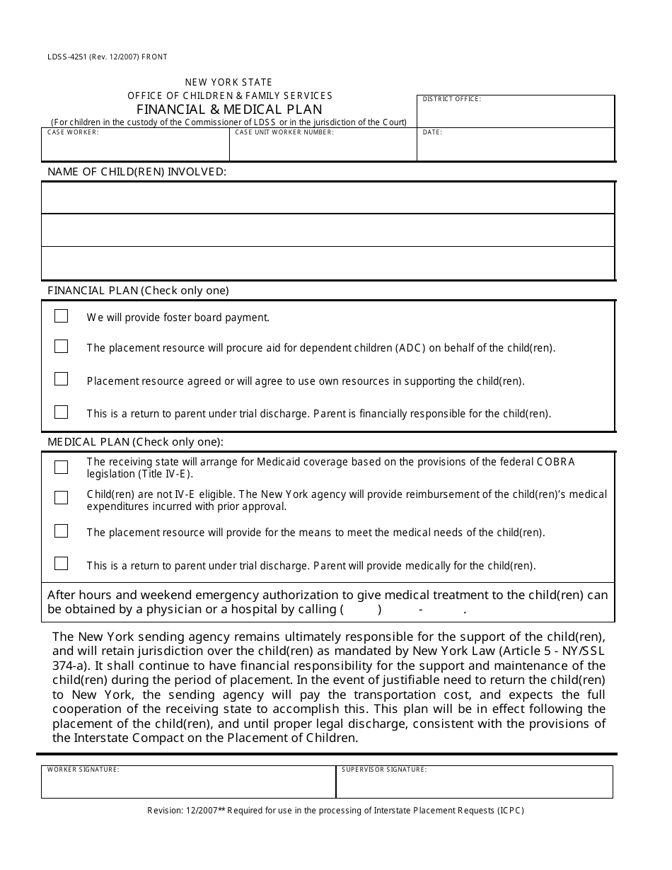 Form LDSS-4251 - Fill Out, Sign Online and Download Printable PDF, New ...