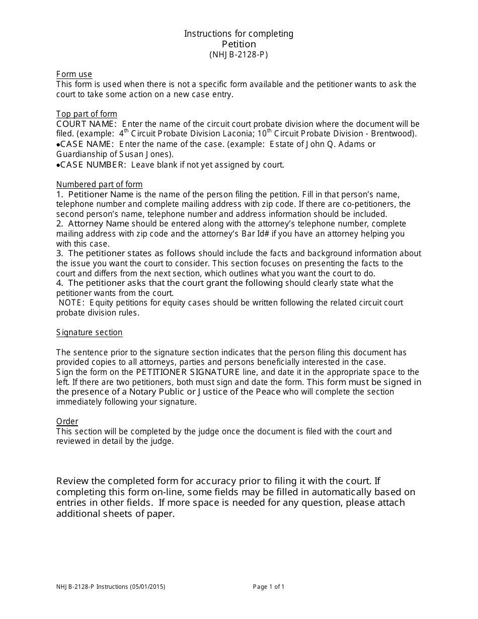 Download Instructions for Form NHJB-2128-P Petition PDF | Templateroller