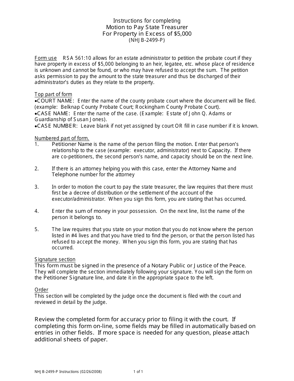 Download Instructions for Form NHJB-2499-P Motion to Pay State ...