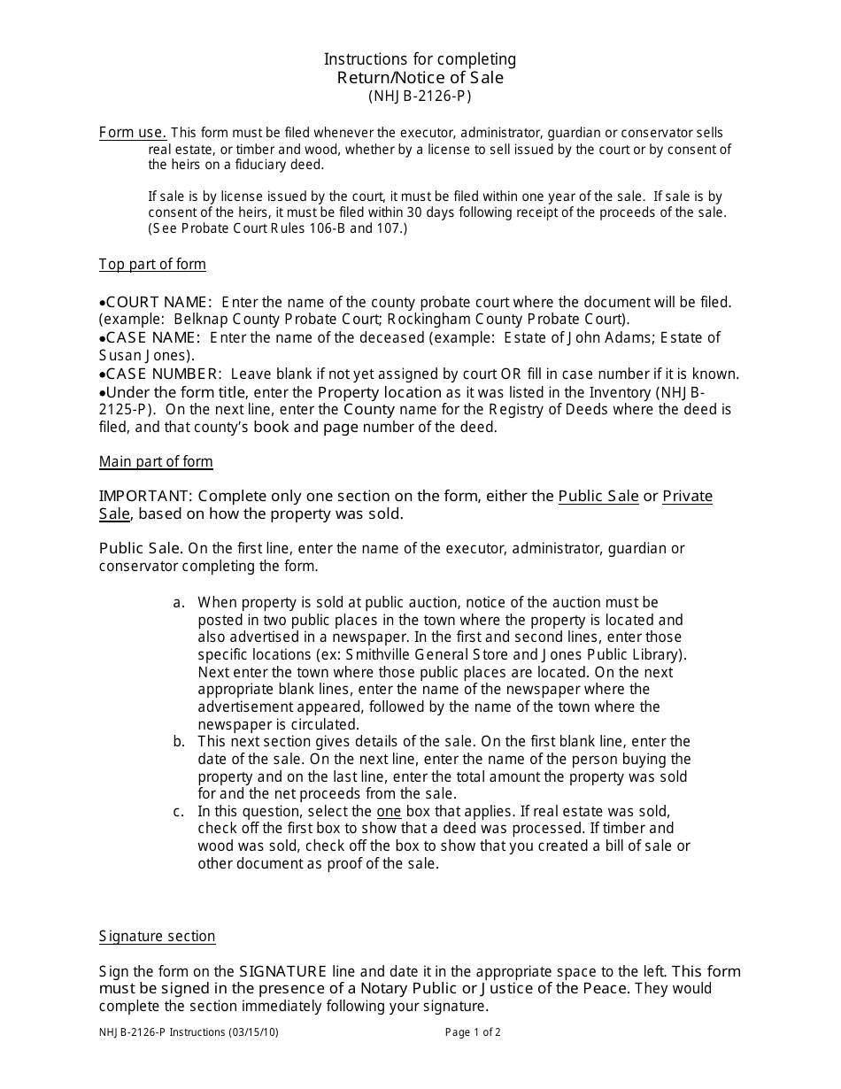 Download Instructions for Form NHJB-2126-P Return/Notice of Sale PDF ...