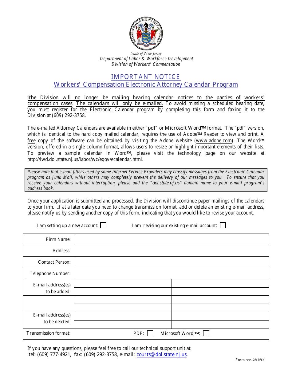 New Jersey Attorney Calendar E-Mail Program Application - Fill Out ...