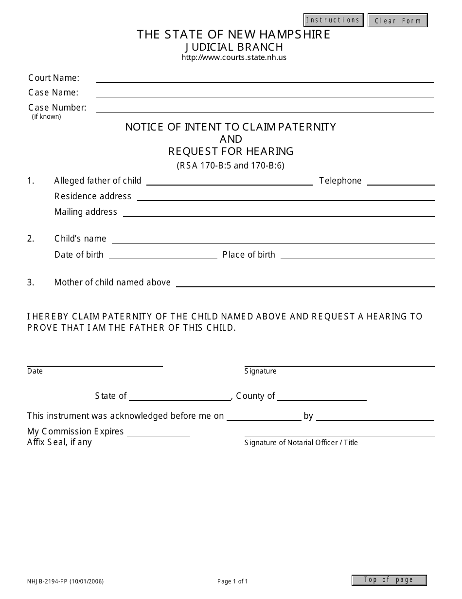 Form NHJB-2194-FP - Fill Out, Sign Online and Download Fillable PDF, New Hampshire | Templateroller