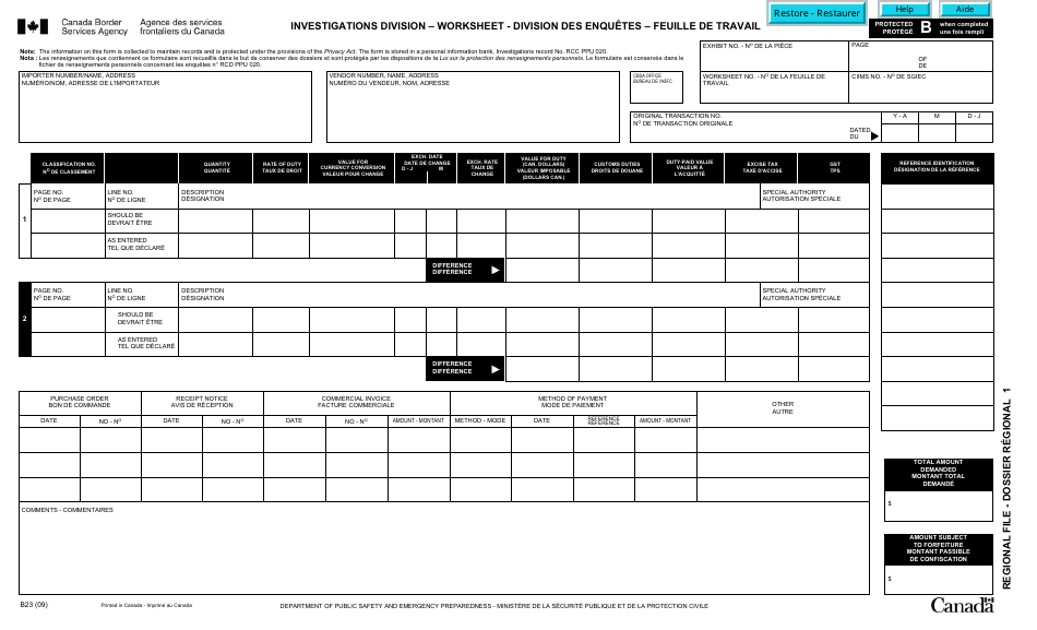 Form B23 Download Fillable PDF or Fill Online Investigations Division ...