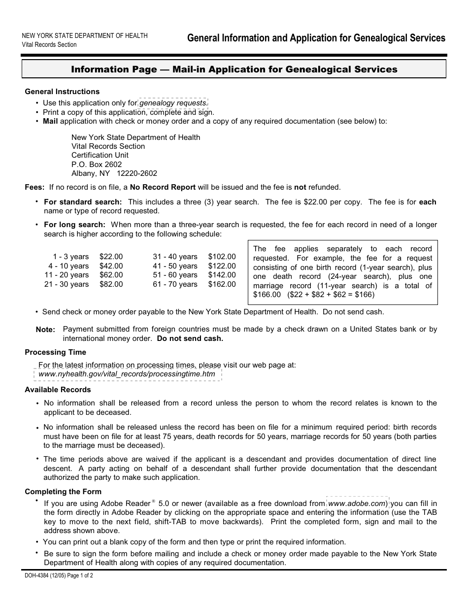 Form DOH-4384 - Fill Out, Sign Online and Download Fillable PDF, New ...