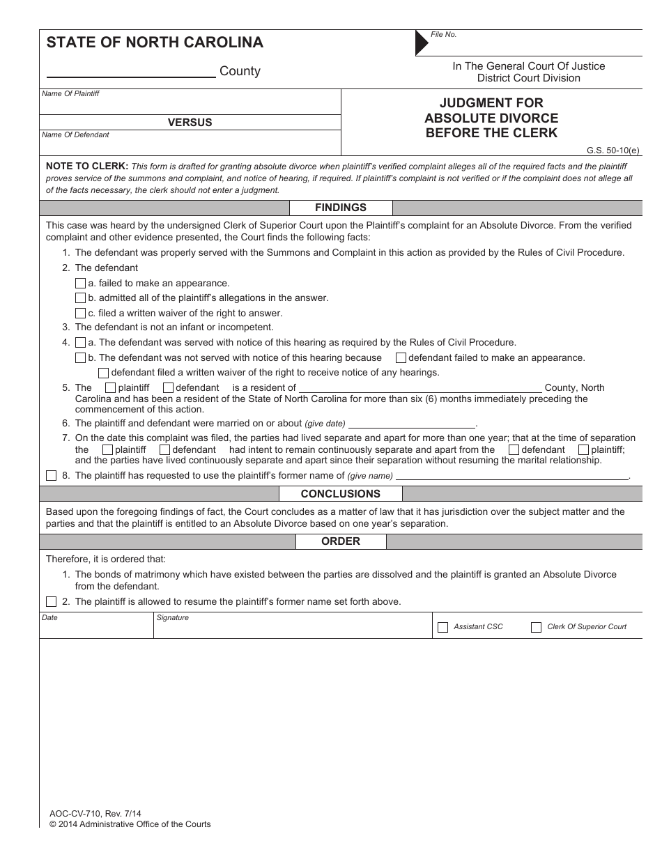 Form AOC-CV-710 - Fill Out, Sign Online and Download Fillable PDF ...