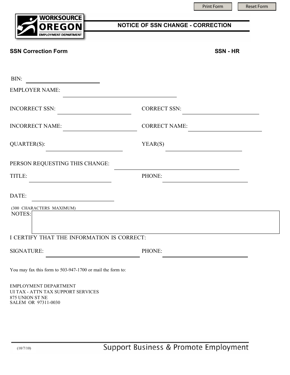 Oregon Notice of Ssn Change - Correction - Fill Out, Sign Online and ...