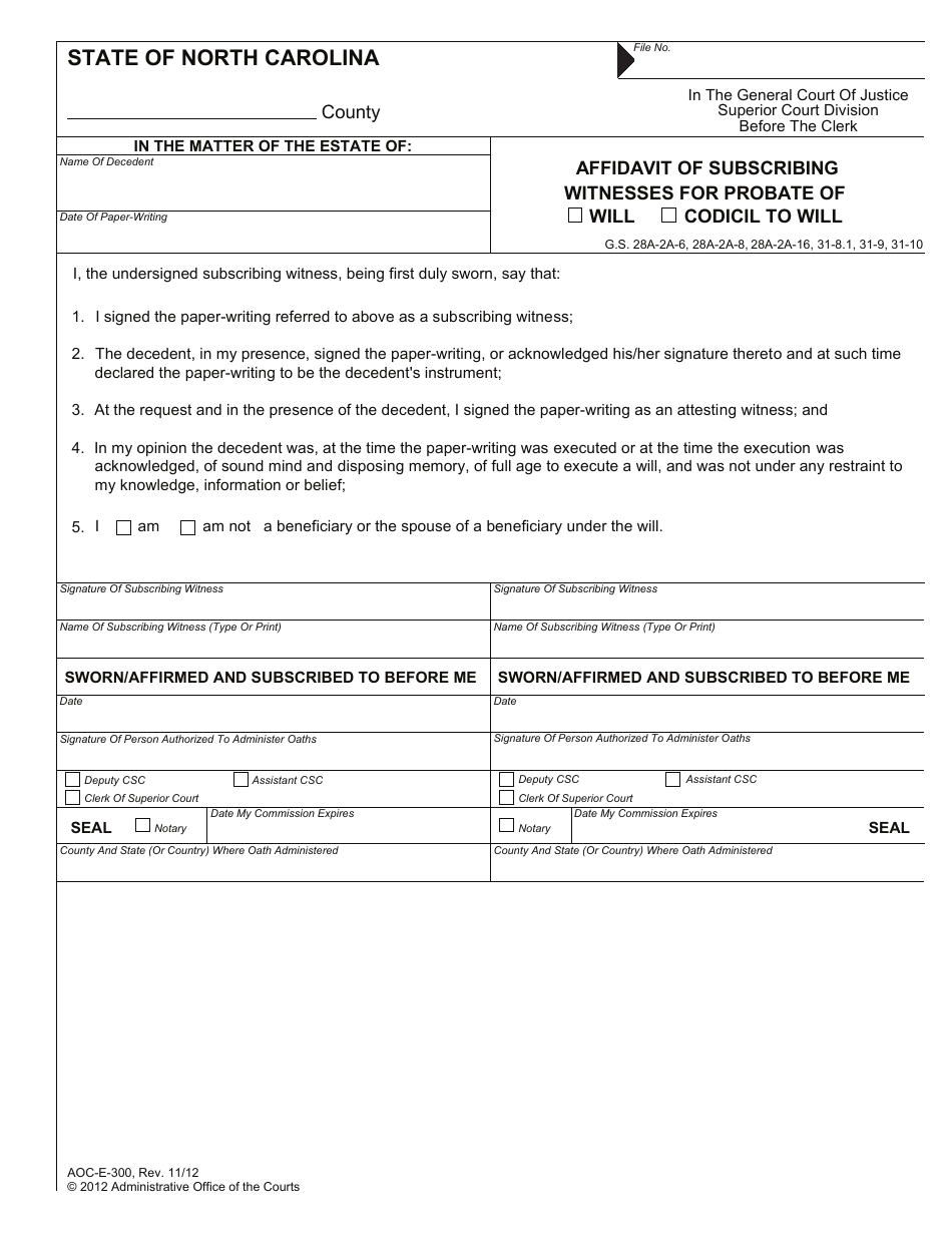 Form AOC-E-300 - Fill Out, Sign Online and Download Fillable PDF, North ...