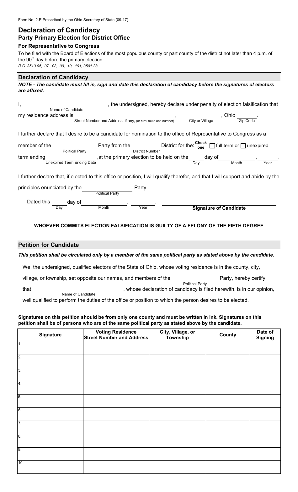 Form 2E - Fill Out, Sign Online and Download Fillable PDF, Ohio ...